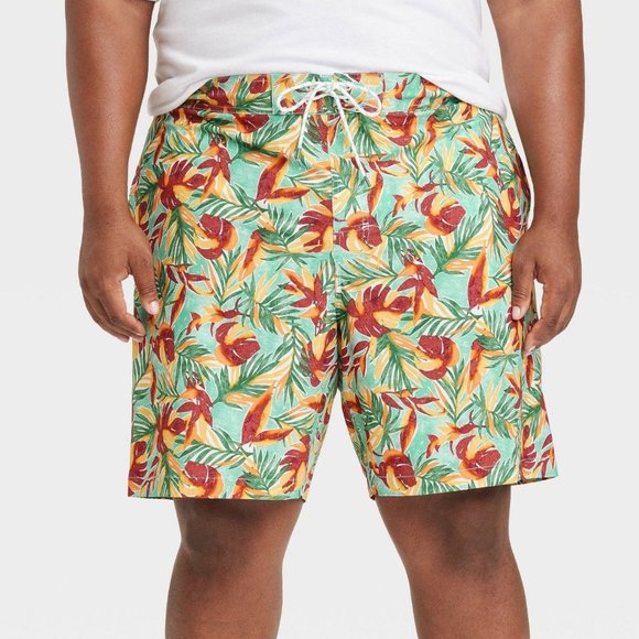 Goodfellow & Co | Swim | Mens Big Tall 9 Leaf Print Eboard Swim Shorts ...